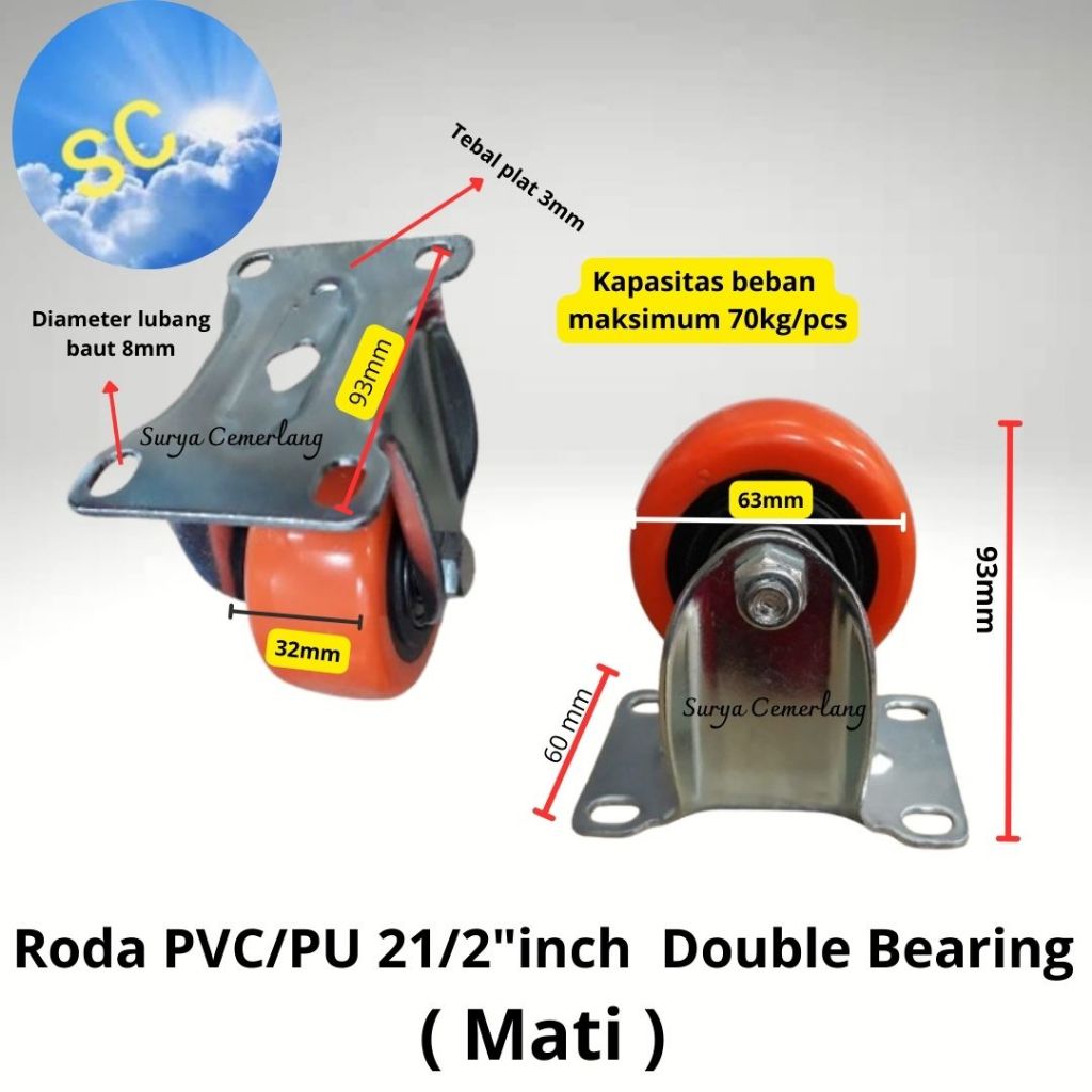 Jual Roda PVC PU Troly Troli 2 1/2" inch roda caster kastor - Mati ...