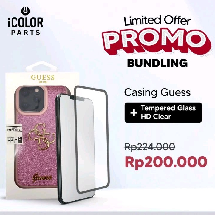 Jual BUNDLING Casing Guess Gliter 4Logo + Tempered Glass HD clear for ...