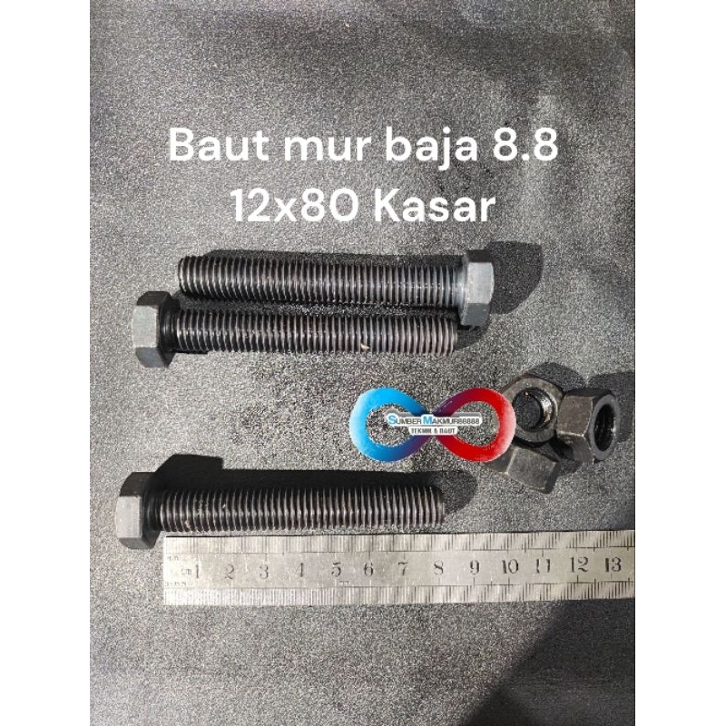 Jual Baut Mur Baja htb (grade 8.8) 12x80 mm p.1,75 FULLDRAT | Shopee Indonesia