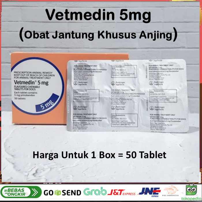Jual VETMEDIN 5MG 1 BOX (50 TABLETS) Obat Oral Khusus Penyakit Jantung ...