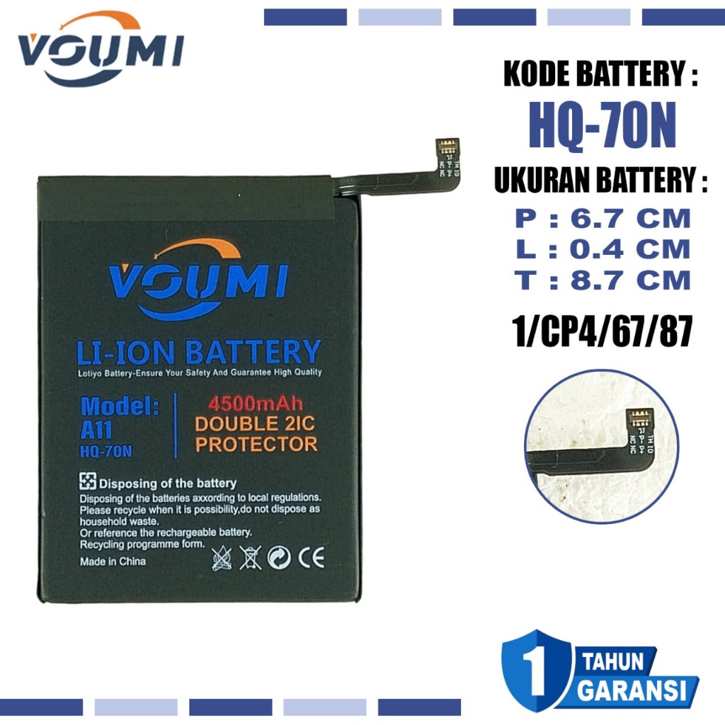 Jual Battery Voumi HQ-70N Double IC Power high Capacity Compatible Hp ...