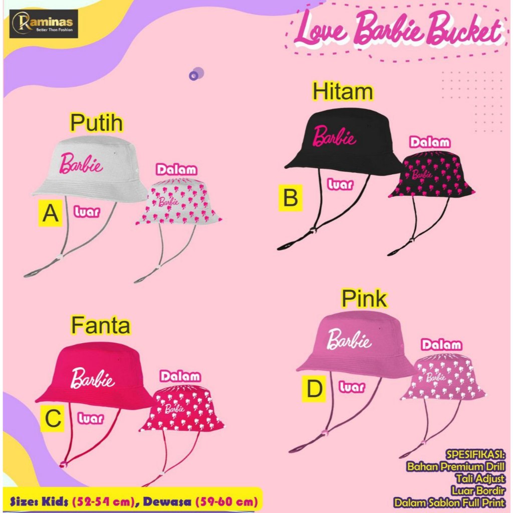 Jual BUCKET HAT / TOPI BULAT / TOPI BARBIE / TOPI KEKINIAN / BUCKET HAT ...