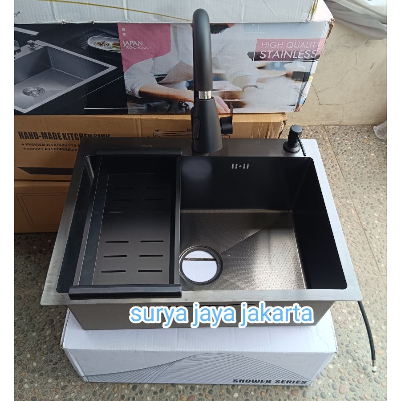 Jual paket komplit Kitchen Sink Muya 1 lubang 60 x 45 Hitam "ANTI GORES ...