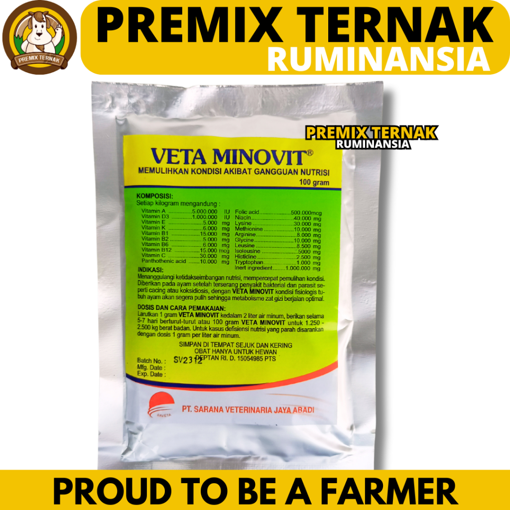 Jual VETA MINOVIT 100 GRAM - Vitamin Asam Amino Hewan Ternak Unggas ...
