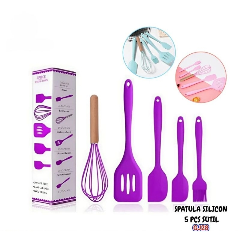 Jual SPATULA SET 5 PCS ALAT MASAK DAPUR SUTIL SILICON UTENSIL SET ...