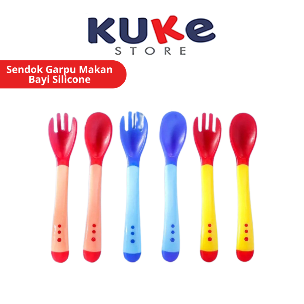Jual Sendok Garpu Makan Bayi Silicone SENSOR SUHU PANAS Color Changing ...