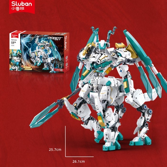 Jual Mainan Brick Sluban Mecha Robot White Dragon Horse War Jade Kuda ...