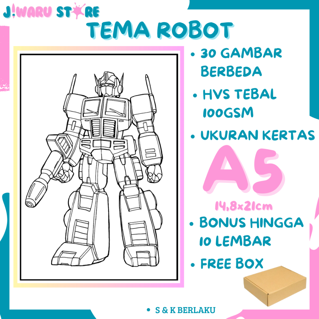 Jual 30 Gambar Kertas mewarnai anak / Coloring / Sketsa Tema Robot ...