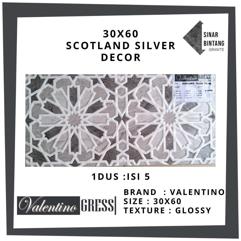 Jual Keramik Dinding | Tembok 30x60 Scotland Silver Decor Valentino ...