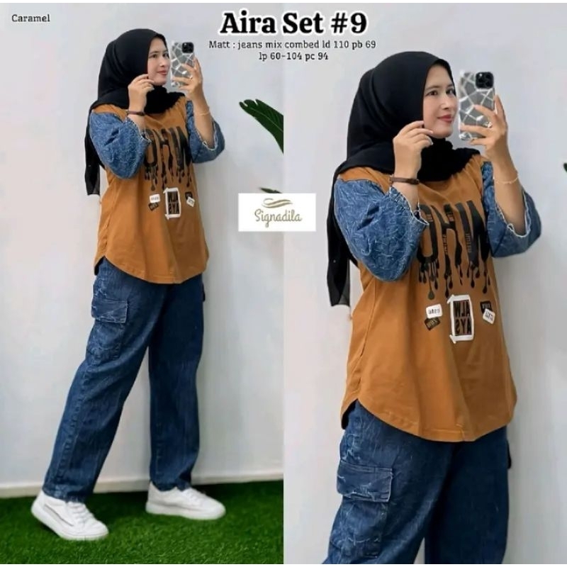 Jual SETELAN WANITA AIRA SET/ AIRA SET#2/AIRA SET#5/LISA SET JEANS MIX kaos COMBAD | Shopee ...