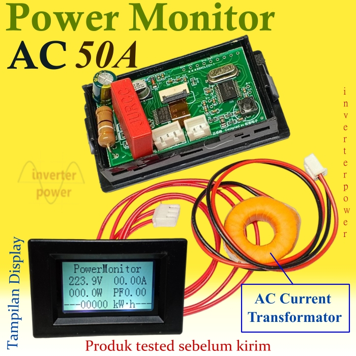 Jual 50A Digital Panel Power Monitor Watt Meter Voltage KWh Voltmeter ...