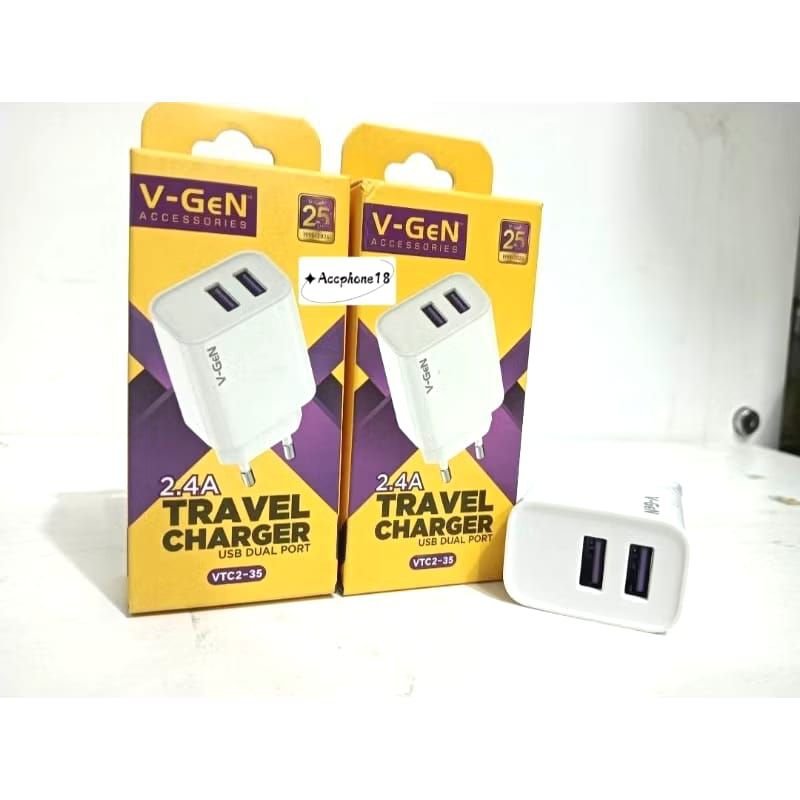 Jual V-GEN VTC2-20//VTC2-35 adaptor charger dual port usb 2,4A | Shopee ...
