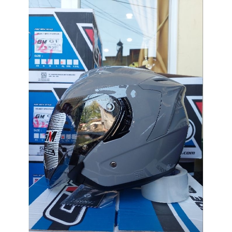 Jual HELM GM FURRY SOLID DIM GREY DOUBLE VISOR FULL WARNA ORIGINAL SNI ...