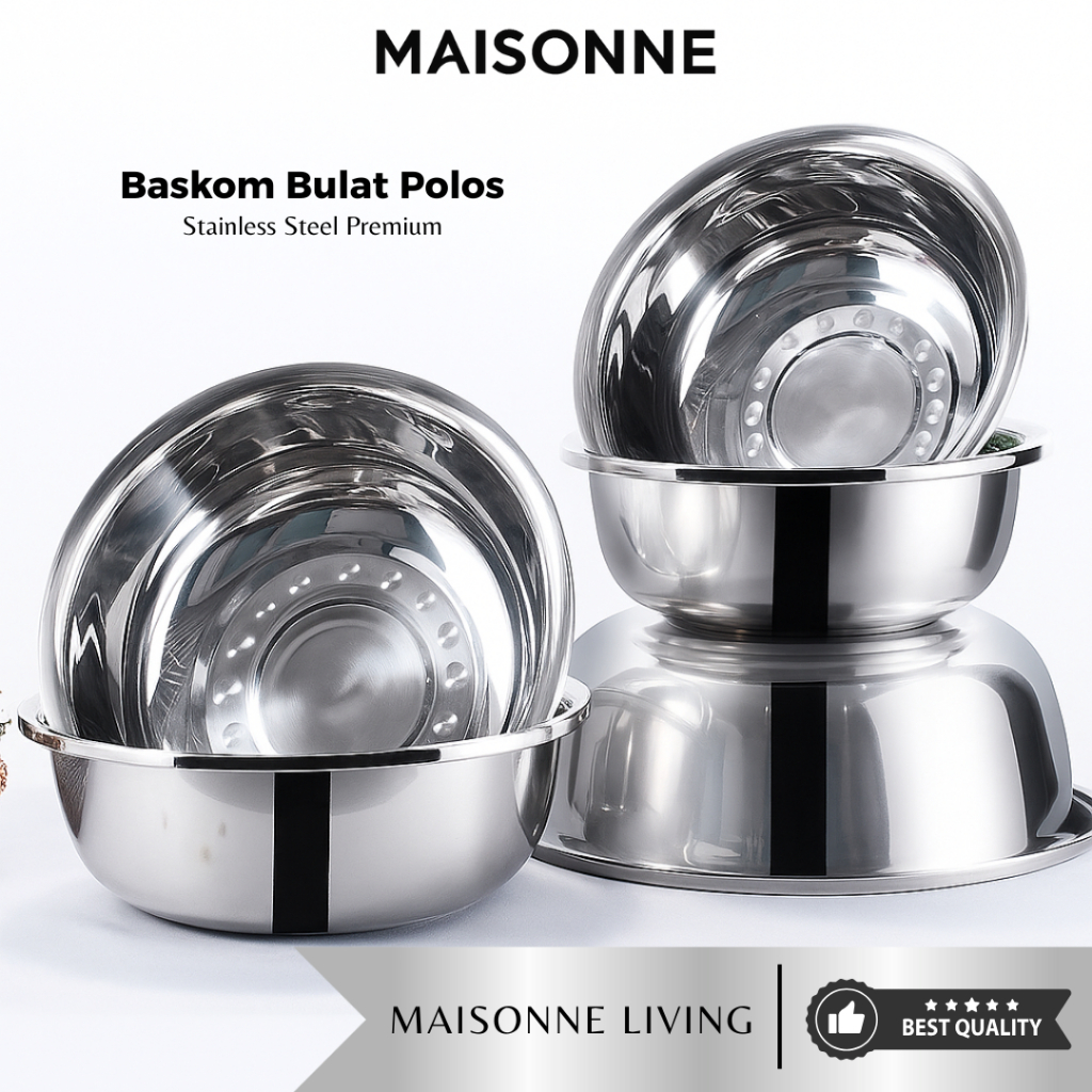 Jual MAISONNE Baskom Stainless Steel Anti Karat Tebal Bulat Polos ...