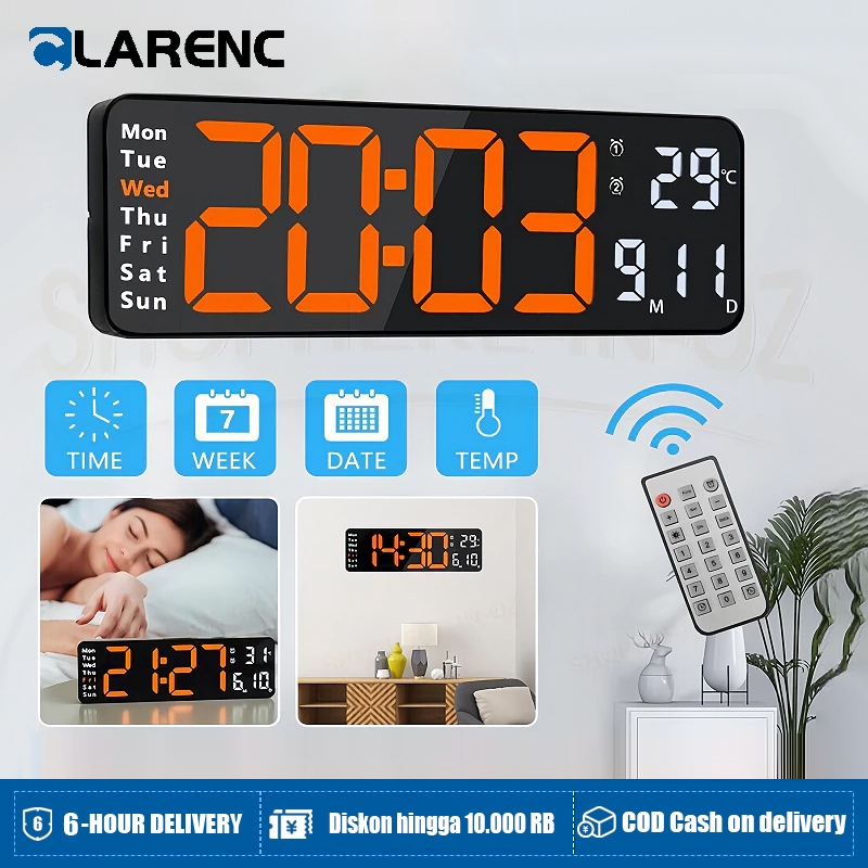 Jual Jam Tampilan Layar Besar 13 Inci Jam Digital Nordik Jam Dinding ...