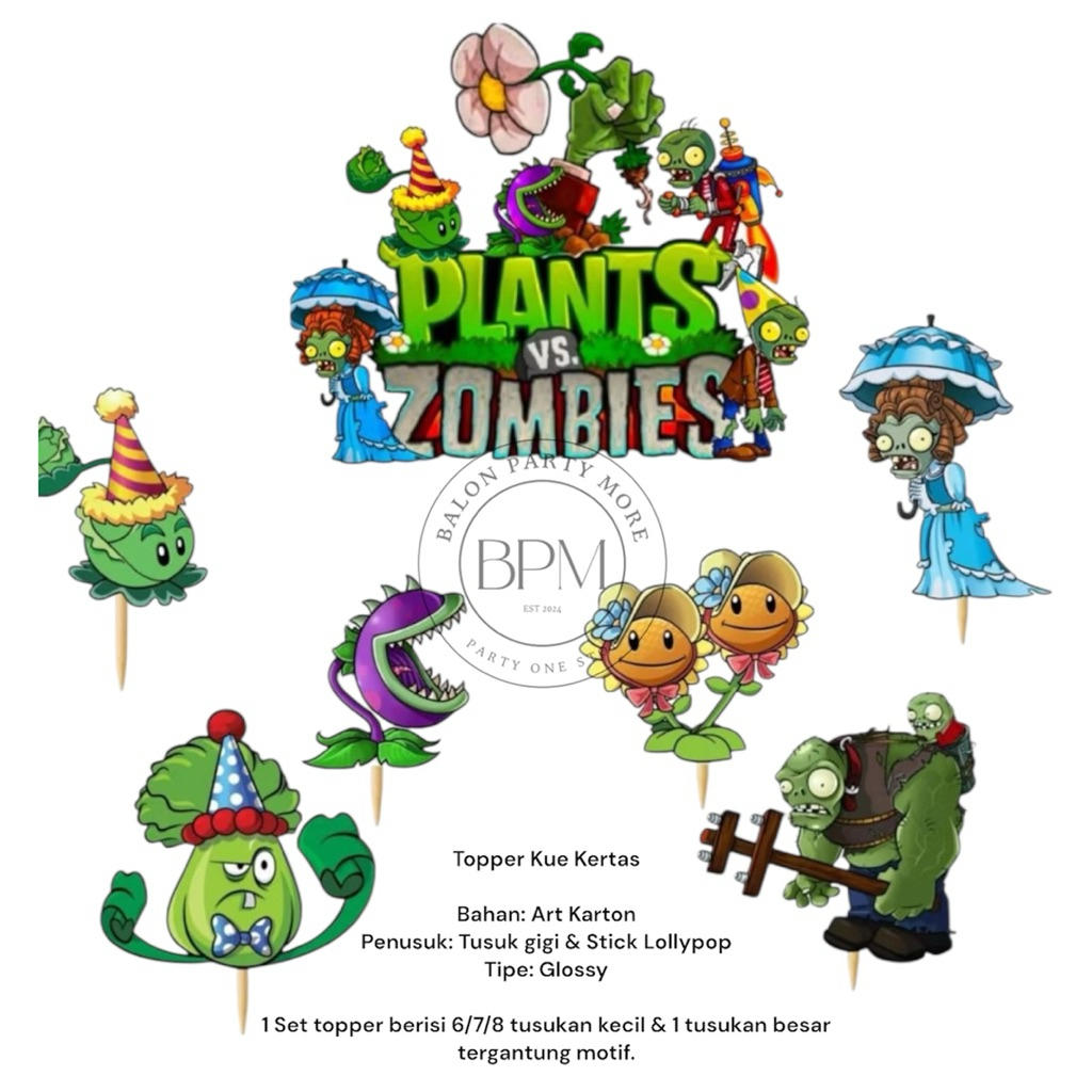 Jual (SET PLANTS VS ZOMBIE) TOPPER PVZ ZOMBIES BAHAN ART PAPER KERTAS ...
