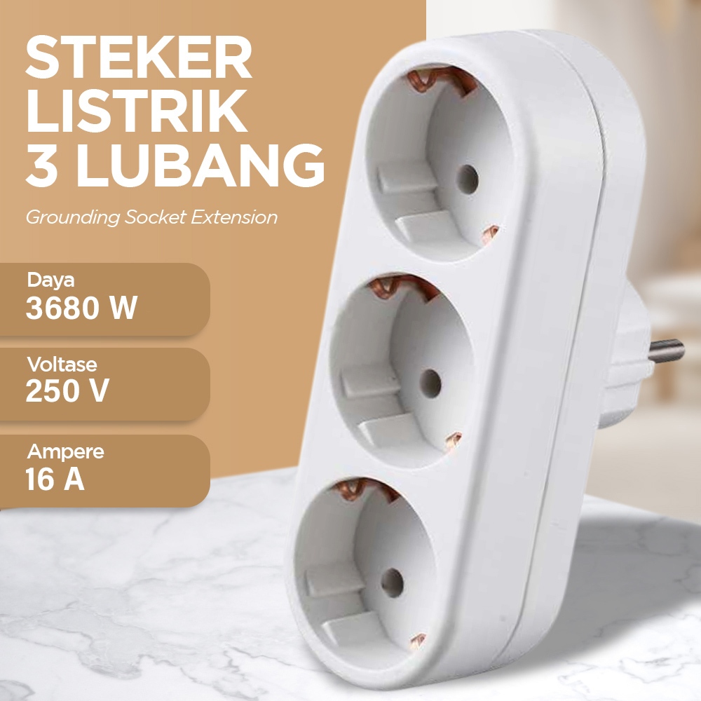 Jual Steker Listrik 3 Lubang Grounding Socket Extension 3680W 16A 250V ...