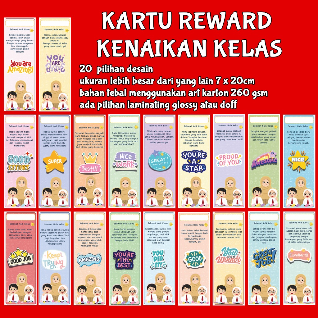 Jual KARTU REWARD KENAIKAN KELAS 20 desain berbeda | Shopee Indonesia