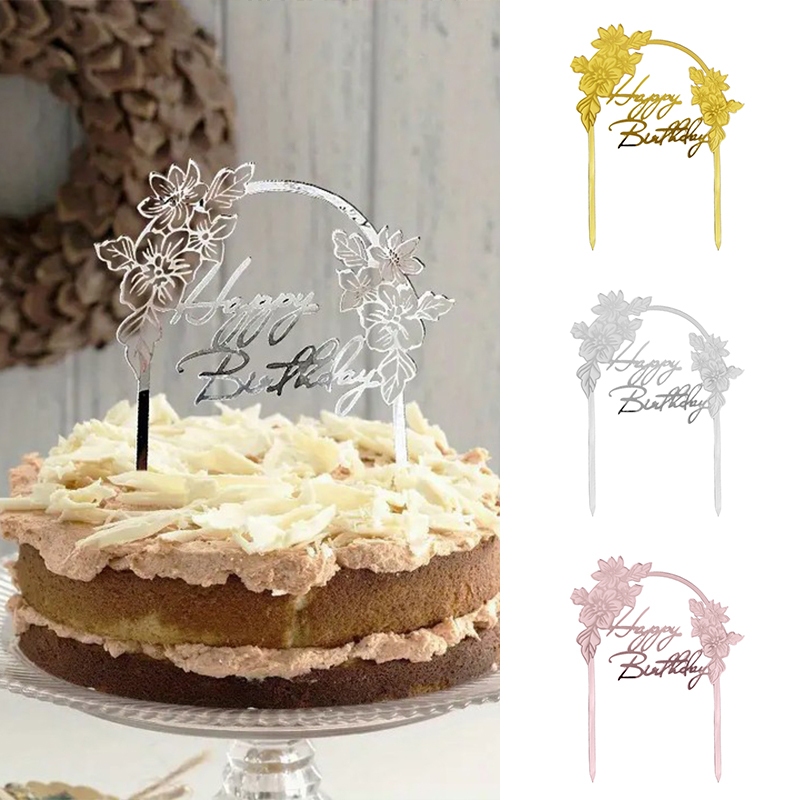 Jual Plugin Kue Bunga Hollow-out Romantis/ Cake Topper Happy Birthday ...
