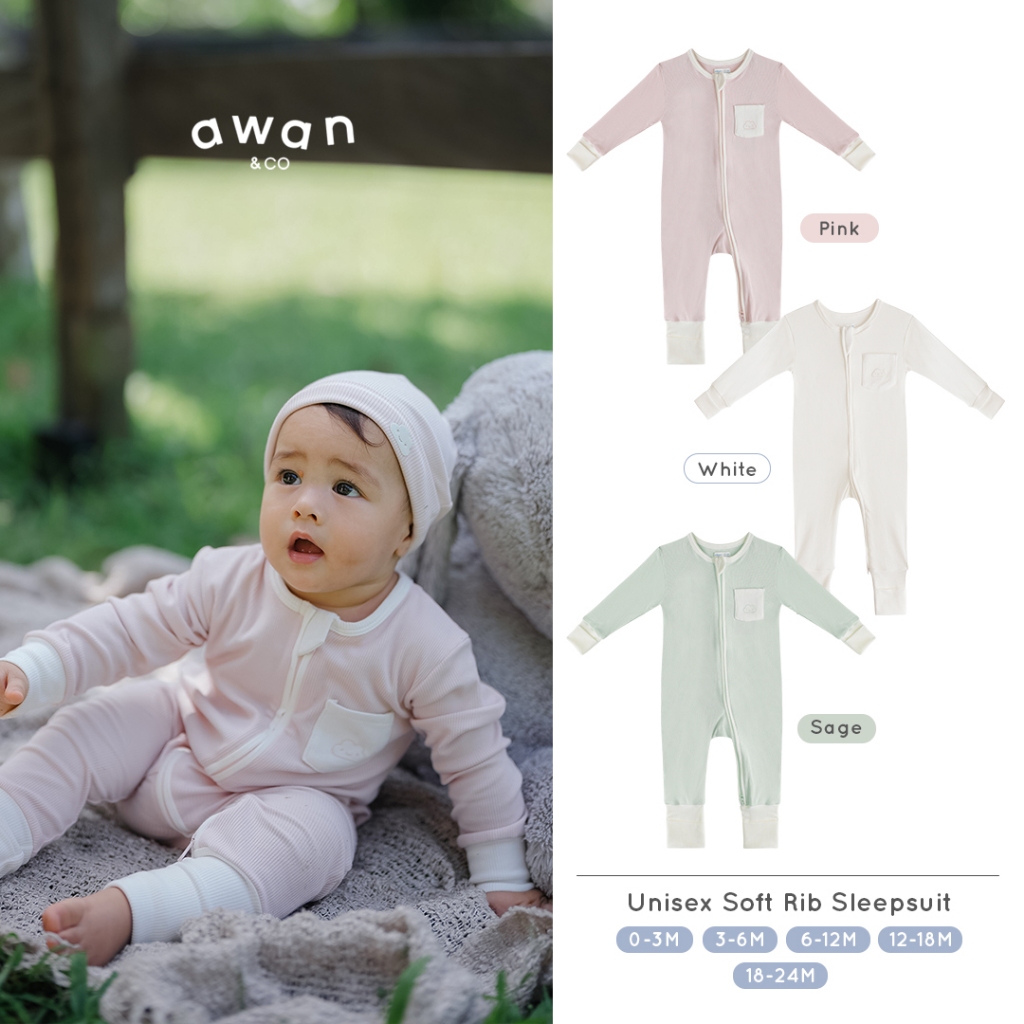 Jual Awan & Co - Unisex Soft Rib Sleepsuit Bayi Unisex Perempuan Laki ...