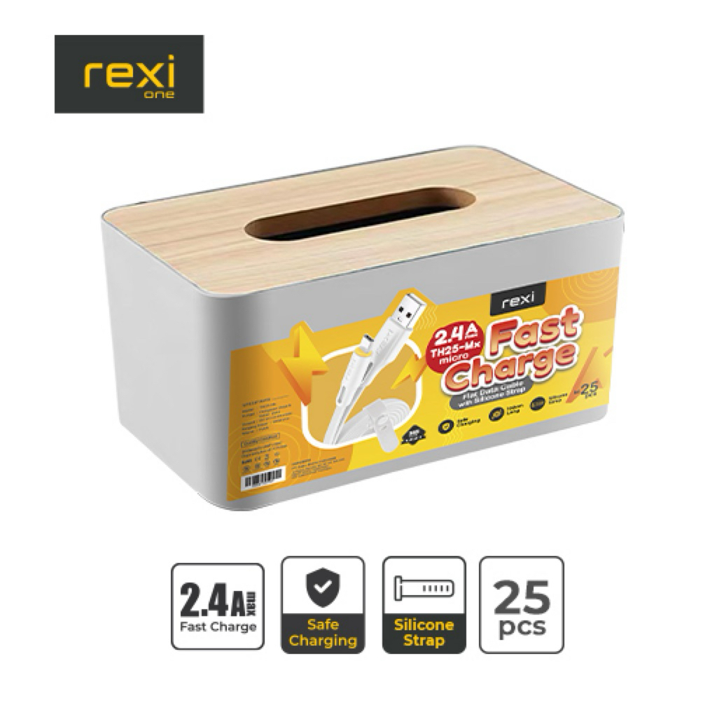 Jual Rexi TH25-Mx Cable Micro Flat 2.4A Fast Charging Tissue Box isi ...