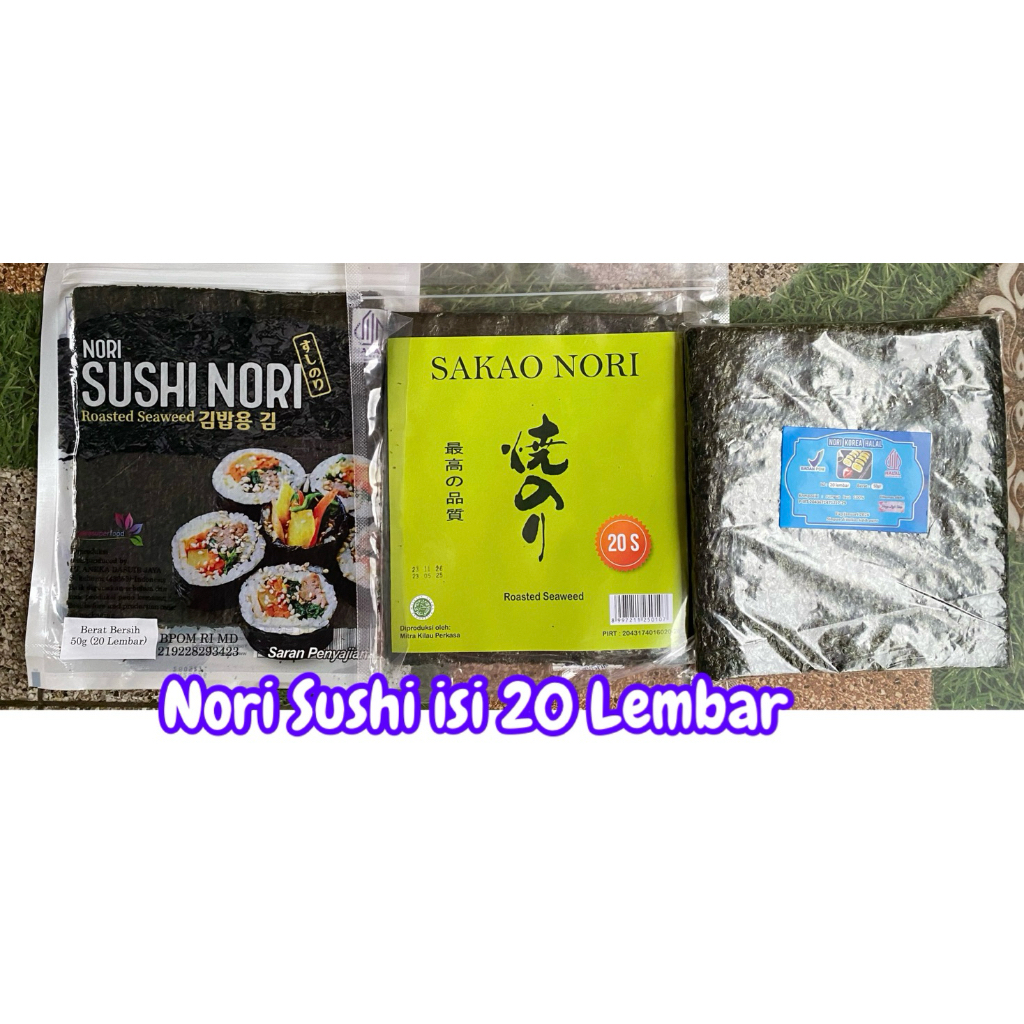 Jual { SALE } Nori Sushi 20 Lembar Halal Nori rumput laut berbagai merk ...