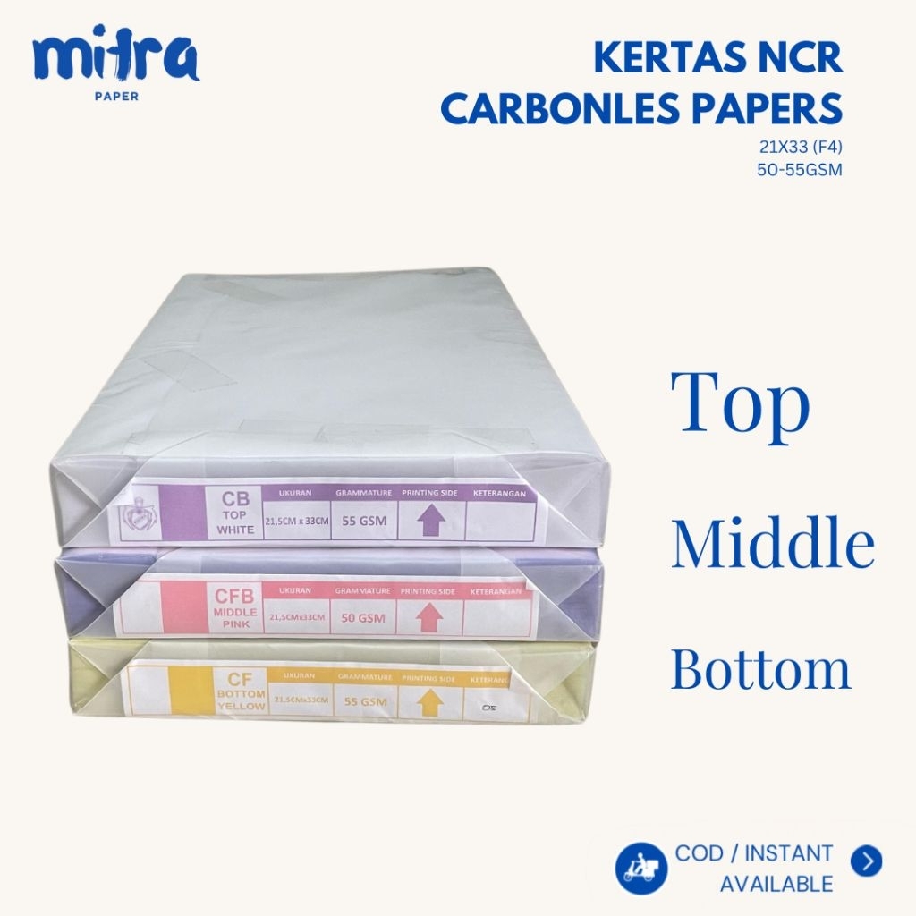 Jual Kertas NCR Folio F4 Isi 1 RIM Murah Top white, middle pink, bottom ...