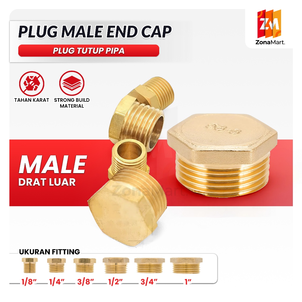 Jual Plug Tutup Pipa Male drat dalam brass hex Kuningan 1' 1/2' 1/4' 1/ ...