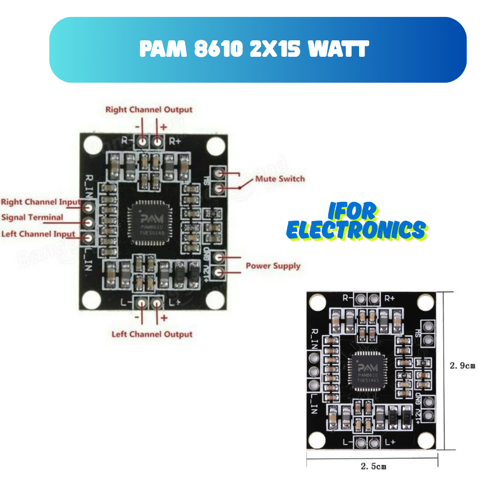 Jual PAM 8610 12V AMPLIFIER 2x15 WATT STEREO ORIGINAL CLASS D | Shopee ...