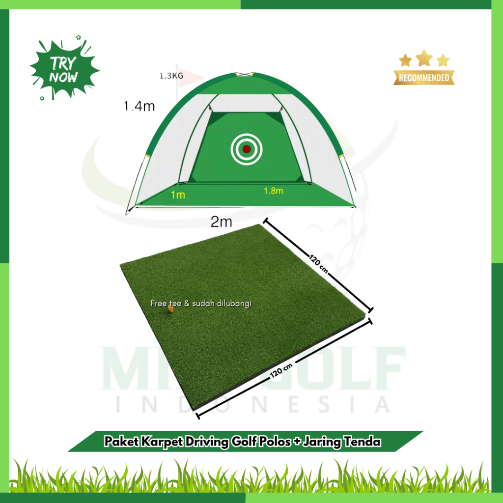 Jual Paket Jaring Tenda Golf Hijau + Karpet Driving Polos 120x120 cm ...