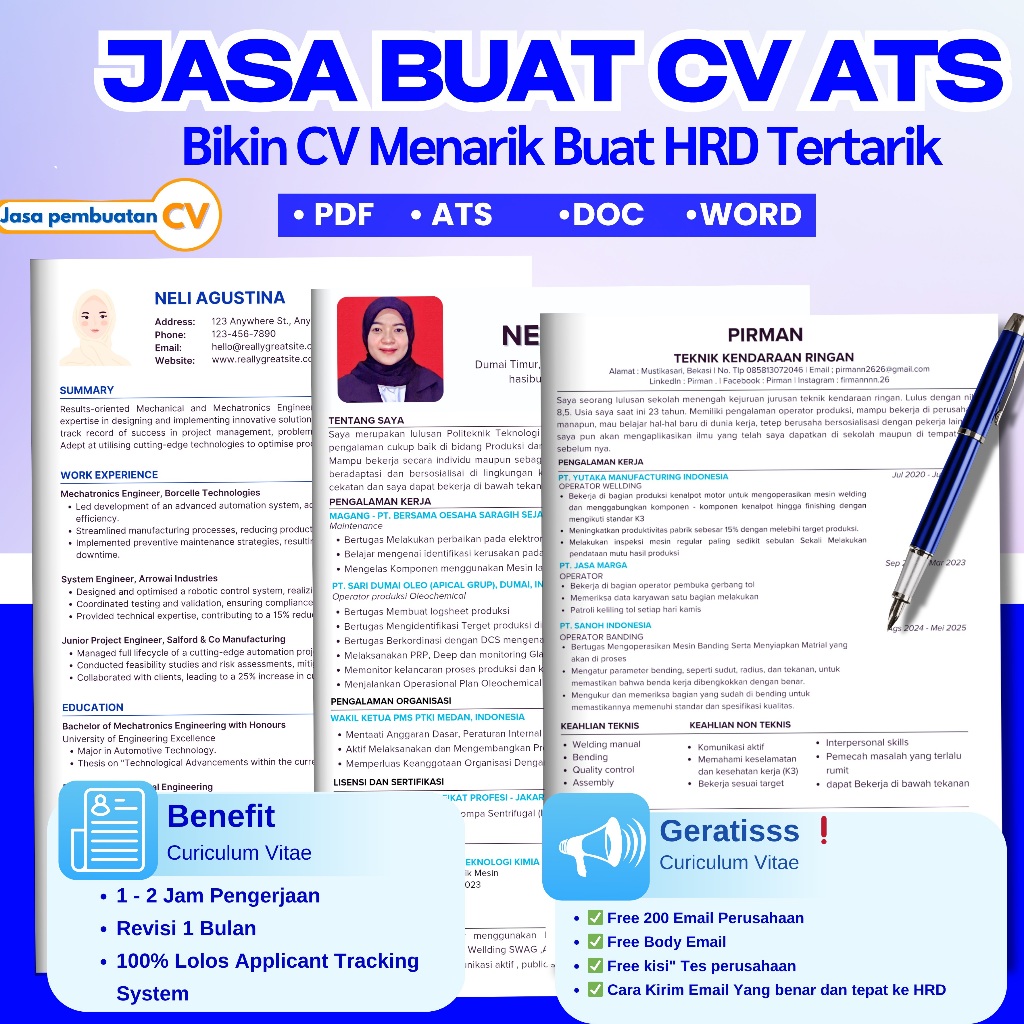 Jual Jasa Pembuatan Resume CV ATS Frindly Dan CV Kereatif PDF | Buat Surat Lamaran Kerja ...