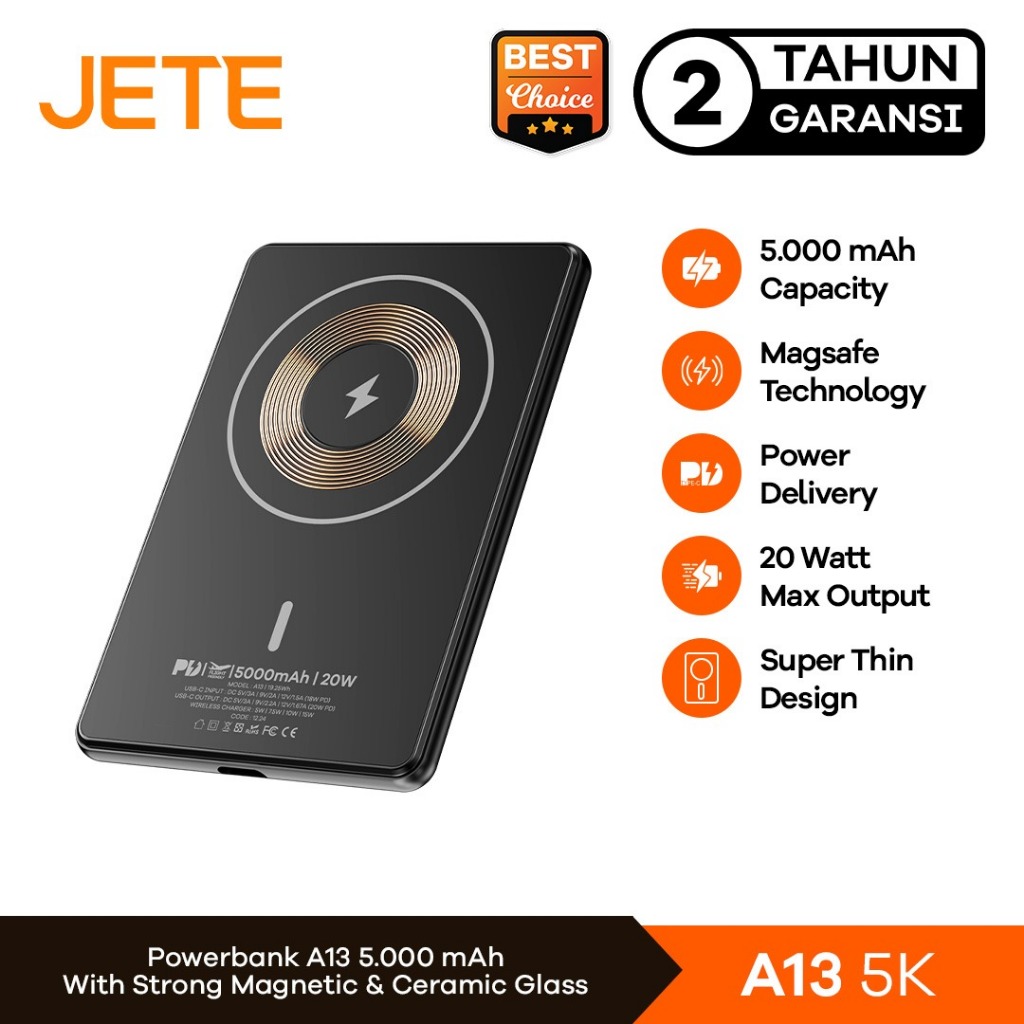 Jual JETE Powerbank Fast Charging A13 Wireless Magnetic 5000mAh 20W ...