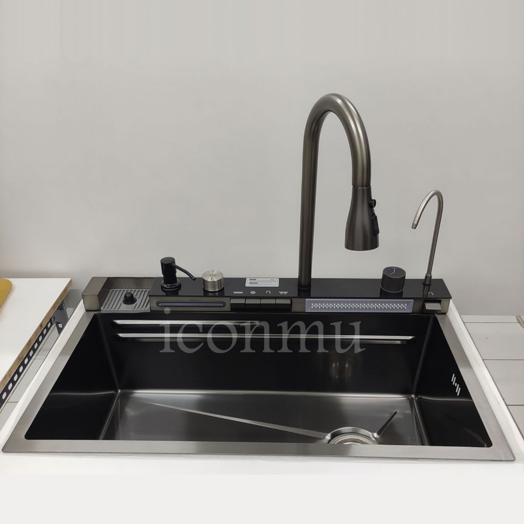 Jual Kitchen Sink 7545 Hitam Piano LED Ukuran 75 x 45 cm | Keran Tarik ...