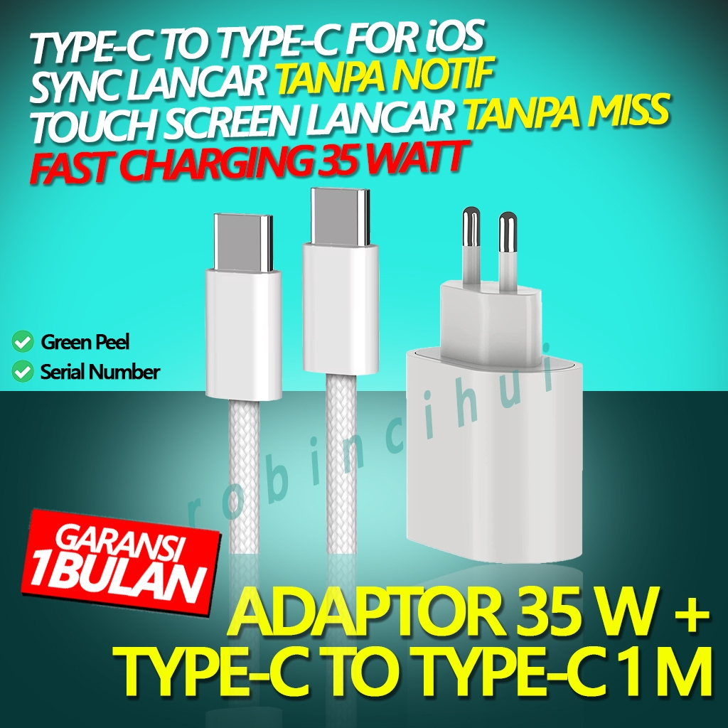 Jual Charger Iphone Usb-C to Usb-C + Adaptor 35W (1 PAKET) 35 Watt Fast ...