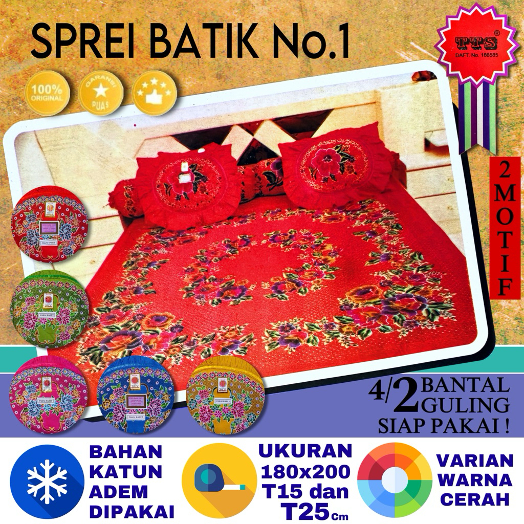 Jual Sprei Batik TTS 180x200x15 Tinggi 15 Set Kasur King Lokal Flora ...