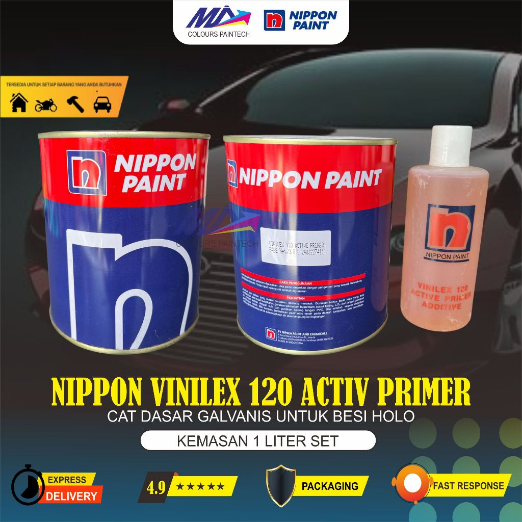 Jual NIPPON VINILEX 120 ACTIVE PRIMER CAT DASAR GALVANIS UNTUK BESI HOLO 1 LITER (KEMASAN BARU ...