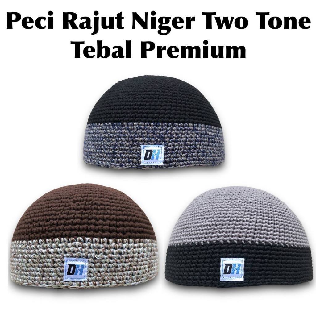 Jual Delemon Head Peci Rajut Niger Two Tone Gradasi Tebal Premium ...