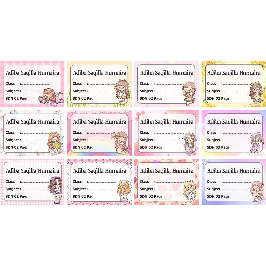 Jual Kawai girl Label stiker buku nama kelas mapel custom | Shopee ...