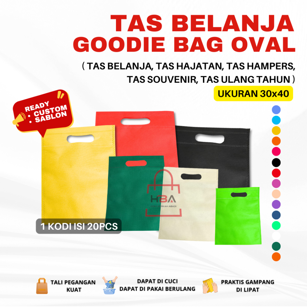 Jual TAS SPUNBOND POLOS CUSTOM 1KODI 20PCS - GOODIE BAG OVAL UKURAN ...
