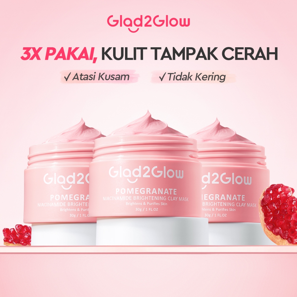 Jual Glad2Glow Pomegranate Niacinamide Brightening Clay Mask Masker Wajah Masker Pencerah Mud ...