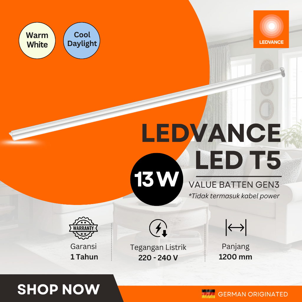 Jual LEDVANCE LED T5 Value Batten GEN3 13W Lampu Tube 1200mm Warm White Cool Daylight | Shopee ...