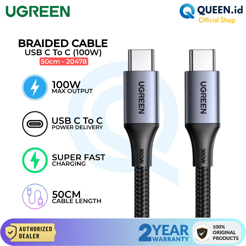 Jual UGREEN Kabel Data Charger USB TYPE C To C PD 5A 100W 50cm QC 4.0 20478 Kabel Powerbank ...