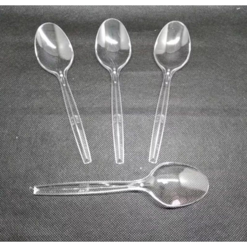 Jual Isi 25pcs Sendok Makan Kuat Plastik Murah Panjang Bening / Hitam ...