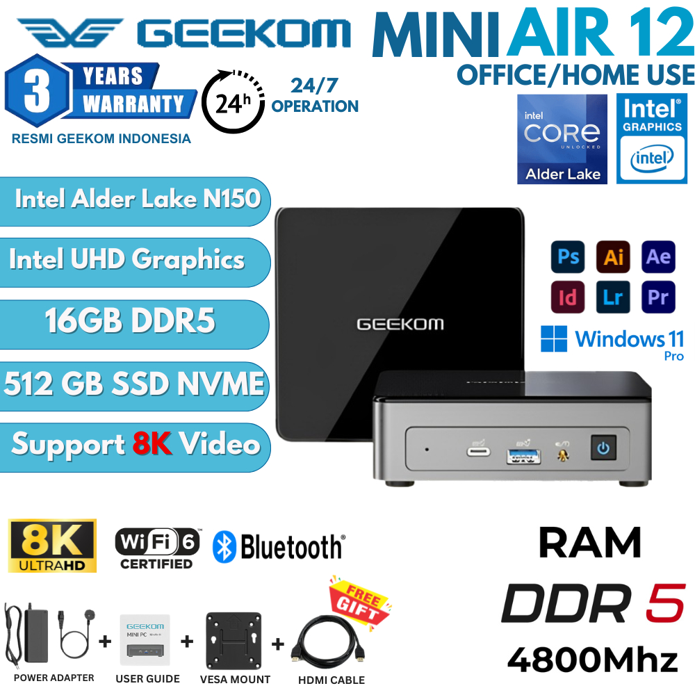 Jual Geekom Mini PC Mini Air 12 N150 RAM 16GB DDR5 512GB SSD Windows 11 ...