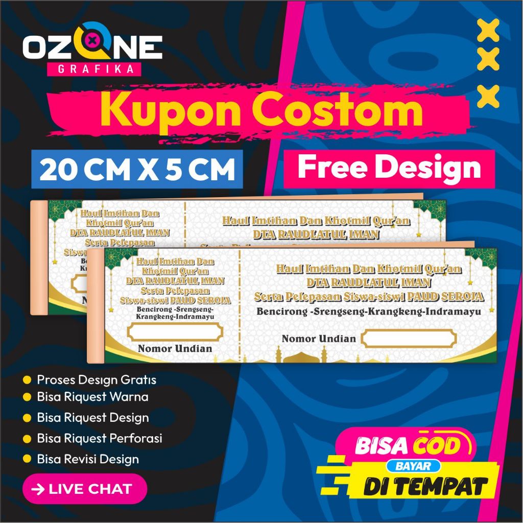 Jual OZONE Kupon Custom Isi 100 dan 50 lembar Free Design 20 CM x 5 ...