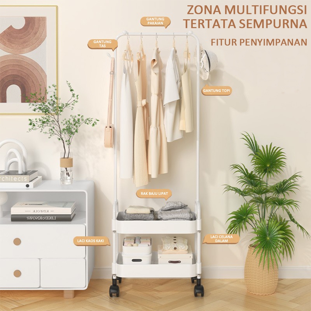 Jual READY STOCK Gantungan Baju Dengan Keranjang Penyimpanan & Roda ...