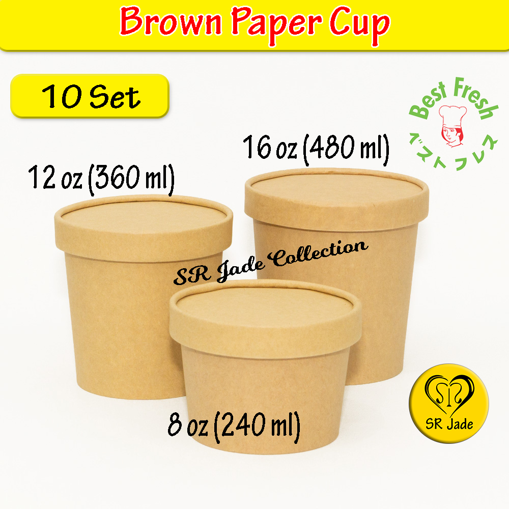 Jual [10 SET] Paper Cup Soup Brownies Cup Mangkok Kertas Cup Cookies Es Krim Sup 8oz 12 oz 16oz ...