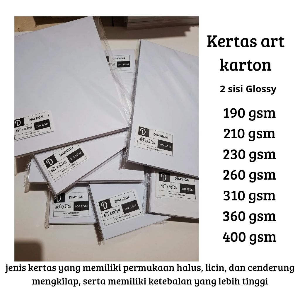 Jual kertas art karton ketebalan 190/210/230/260/310/360/400 gsm ukuran ...