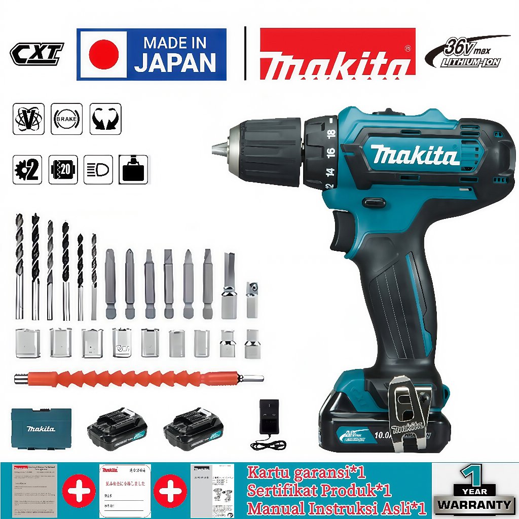 Jual Makita DF331D 36V Bor Impact Nirkabel dari Jepang, daya tinggi baterai lithium, buku ...