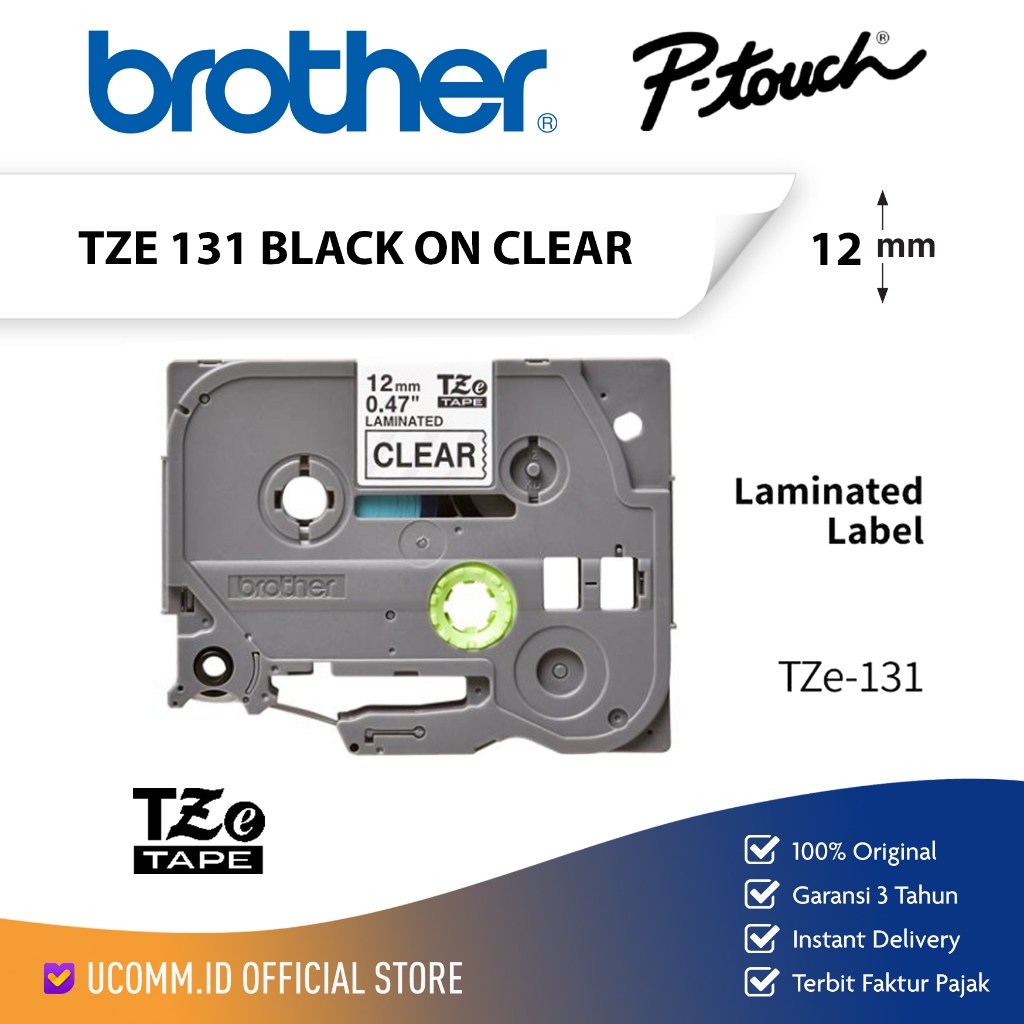 Jual BROTHER Label Tape TZE 131 Black on Clear 12mm Label Tape Pritner ...